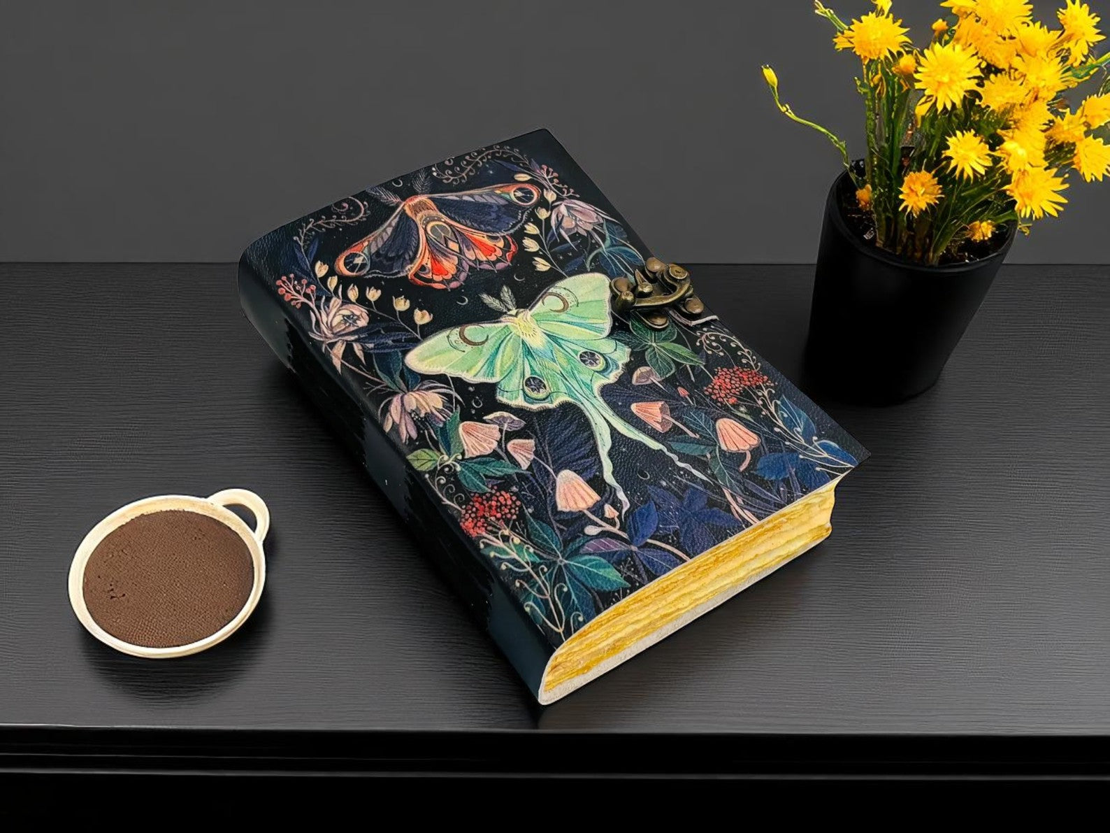 Handmade Leather Journal with Luna Moth & Butterfly Print – Lockable S ...